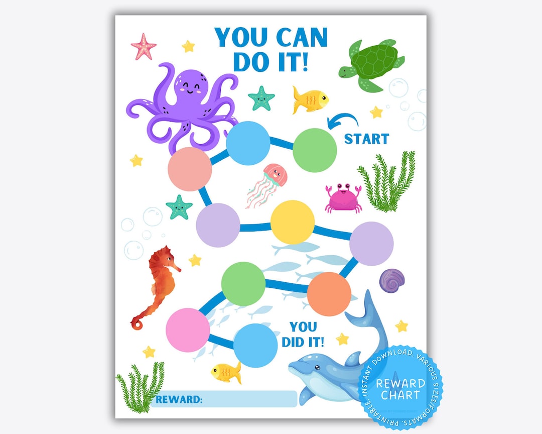 Printable Reward Chart for Kids, Ocean Reward Chart, Potty Training ...