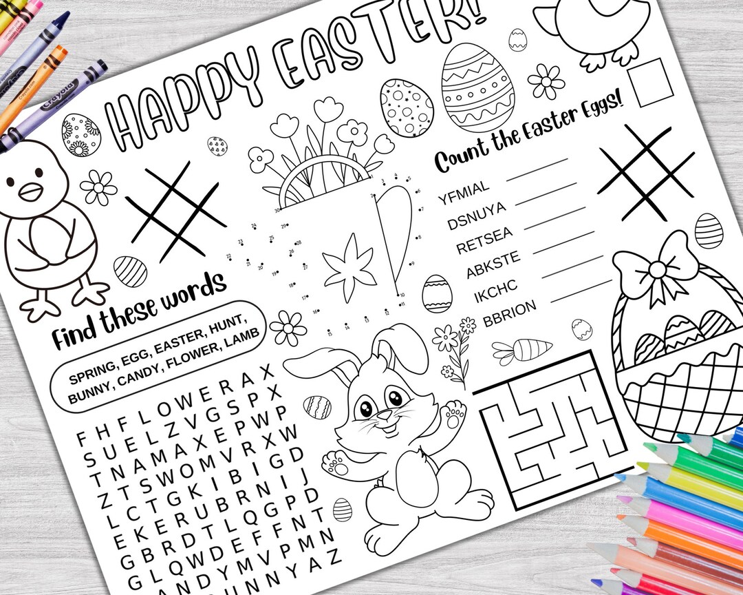 Easter Activity Placemat: Spring Coloring Page for Kids (PDF) - Etsy