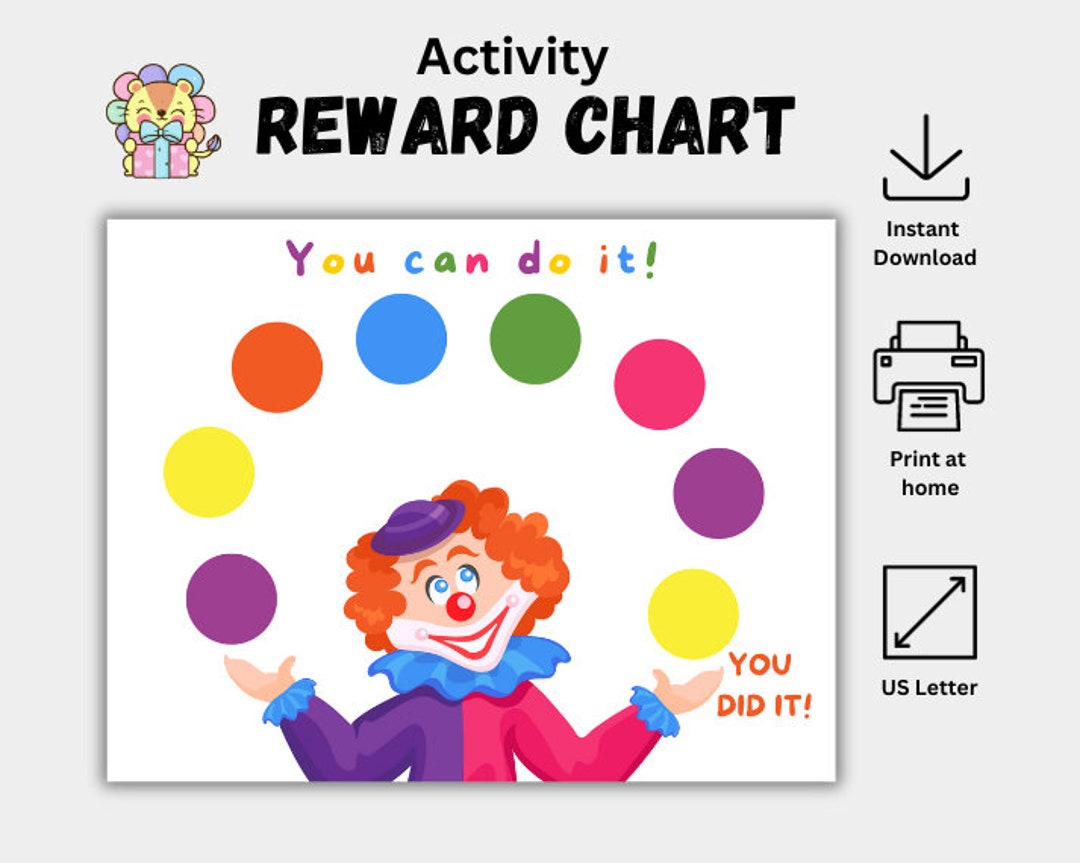 Printable Clown Reward Chart for Kids Printable Clown Potty - Etsy