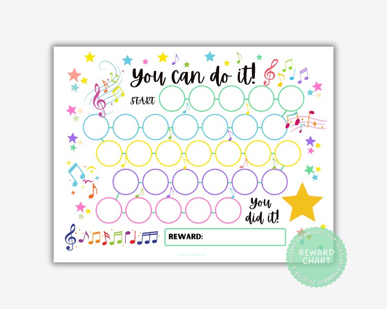 Music Sticker Chart, Music Reward Chart, Practice Log, Kids Reward ...