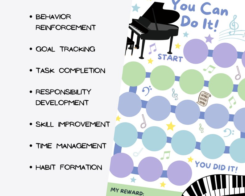 Printable Piano Practice Reward Chart: Kids Music Sticker Chart (PDF ...