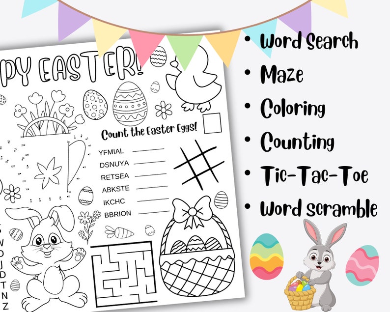 Easter Activity Placemat: Spring Coloring Page for Kids (PDF) - Etsy