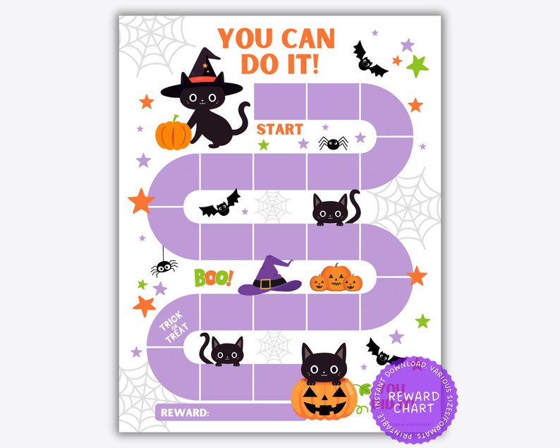 Halloween Reward Chart, Printable Kids Reward Chart, Cat Sticker Chart ...