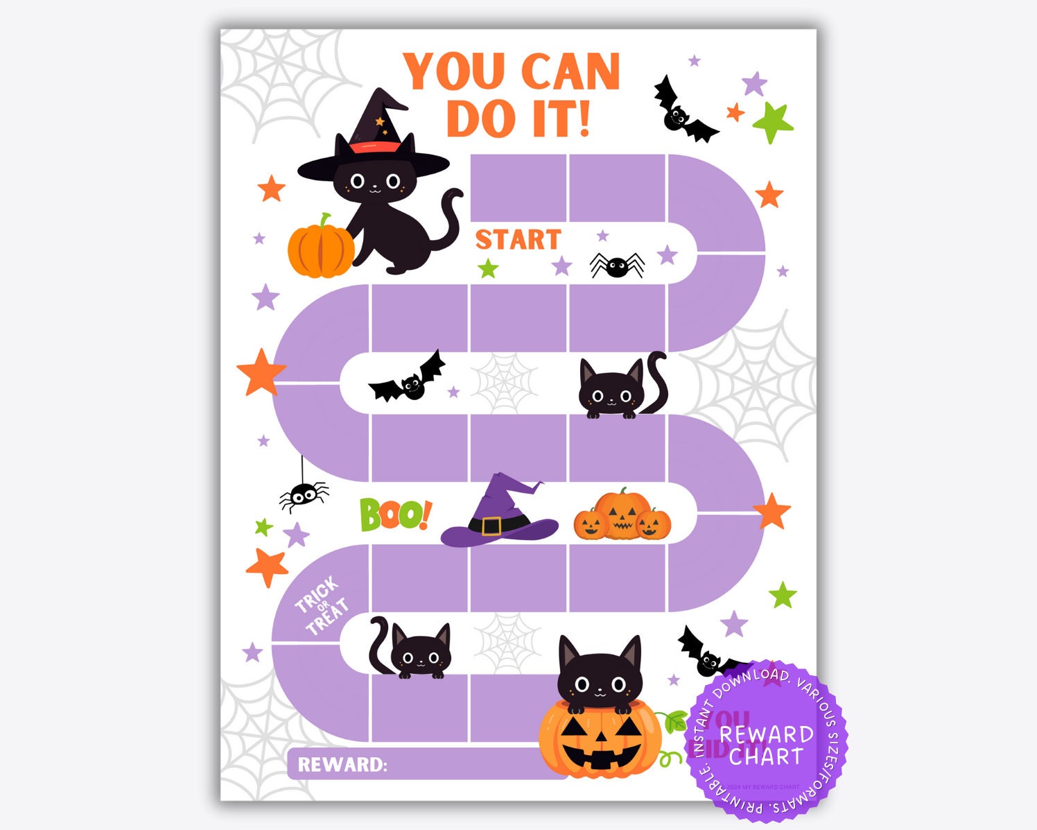 Halloween Reward Chart, Printable Kids Reward Chart, Cat Sticker Chart ...