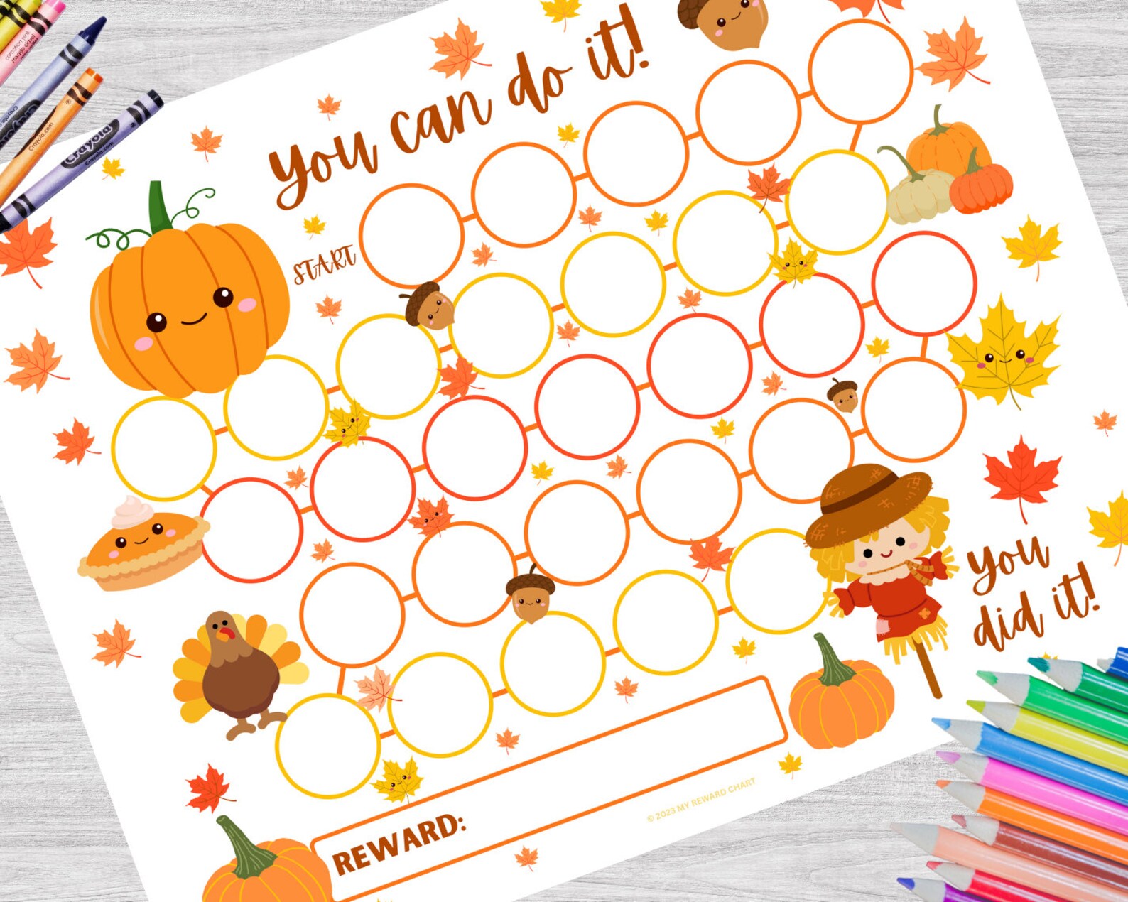Fall Reward Chart, Printable Rewards, Sticker Chart Girls, Pumpkin ...