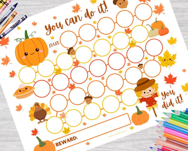 Fall Reward Chart: Pumpkin Potty Training, Kids Sticker Chart (PDF, PNG ...