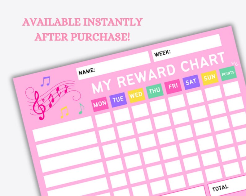 Printable Music Reward Chart, Music Practice Chart, Kids Reward Chart ...