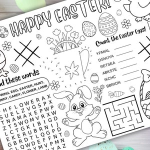 Easter Activity Placemat, Spring Coloring Placemat, Printable Easter ...