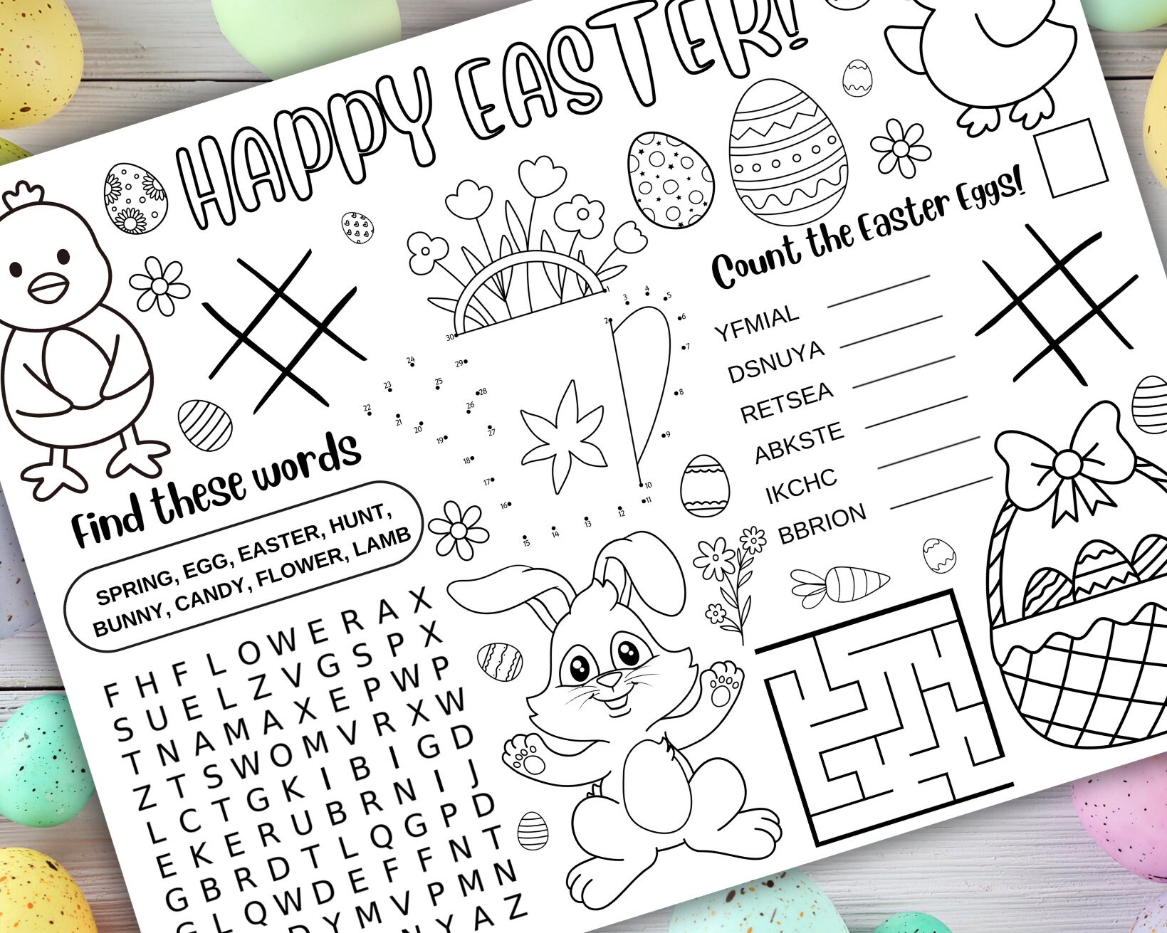 Easter Activity Placemat, Spring Coloring Placemat, Printable Easter ...