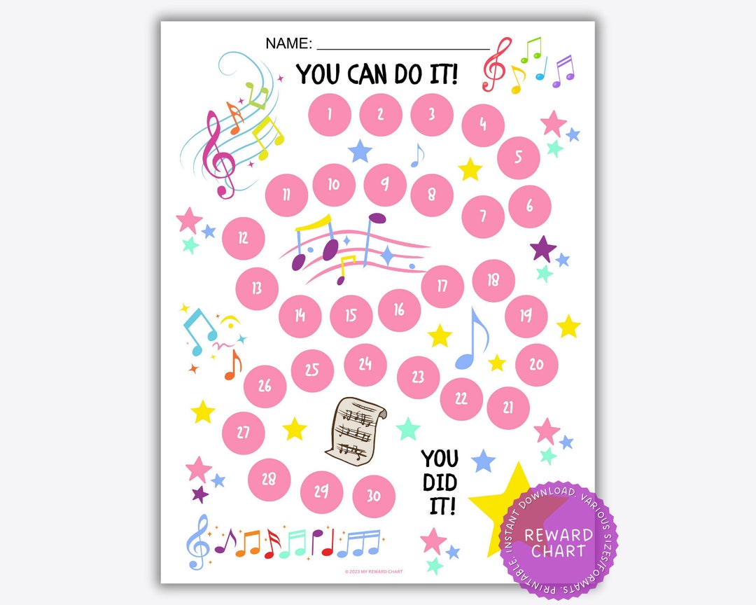 Printable Music Practice Reward Chart for Kids (PDF) - Etsy
