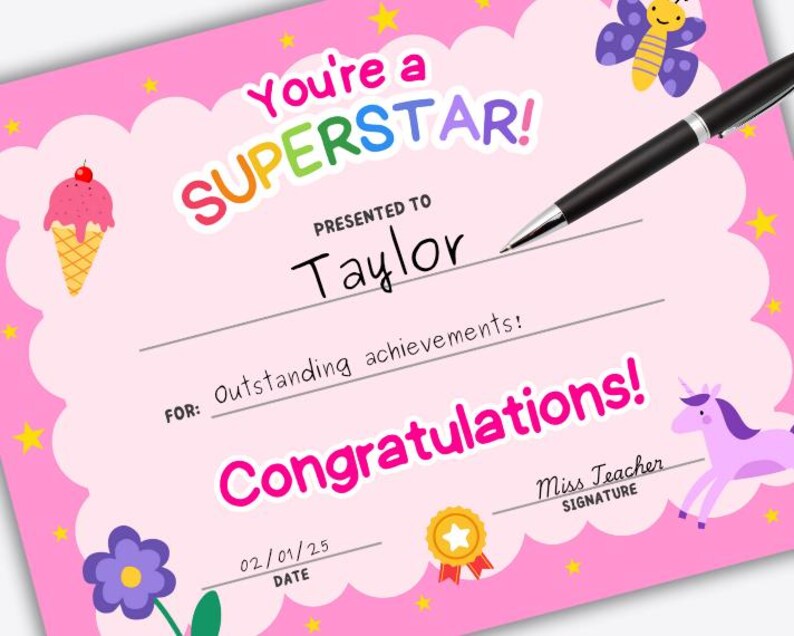 Printable Pink Certificate, Girls Award Certificate, Preschool ...