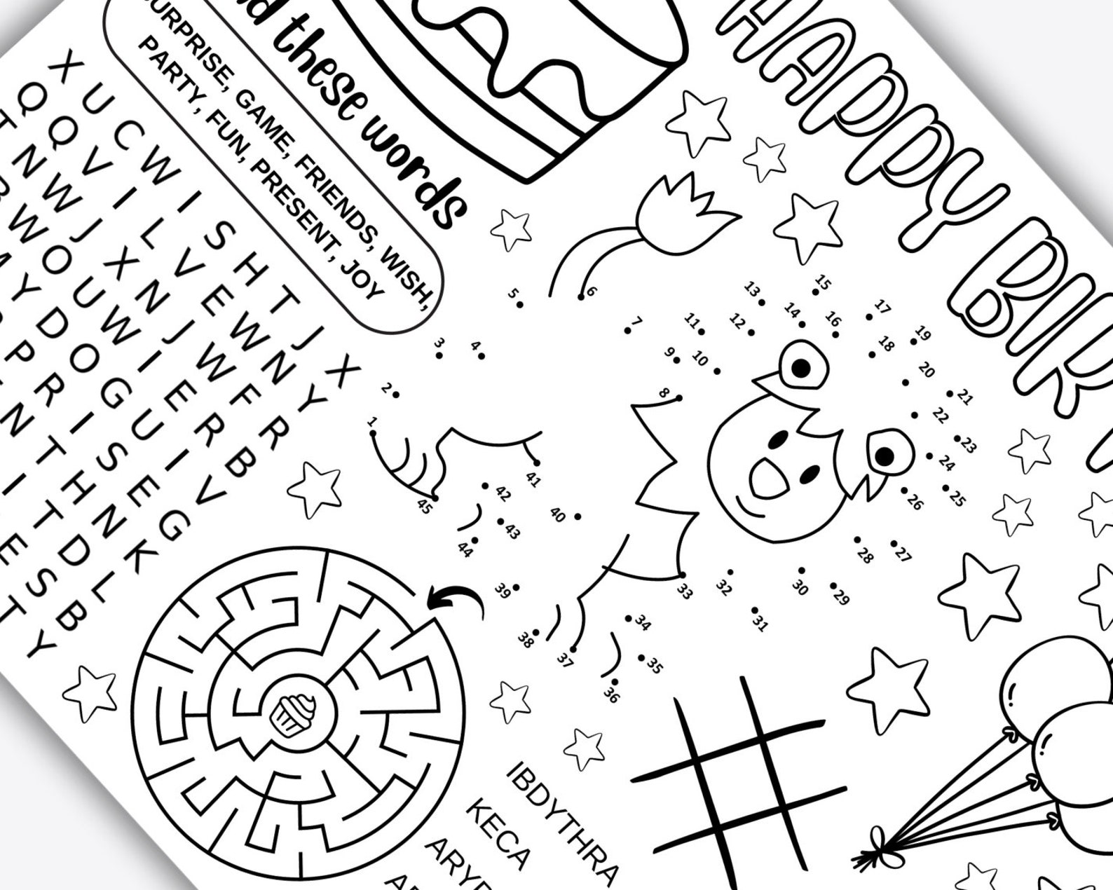 Printable Birthday Activity Placemat, Kids Coloring Mat, Birthday ...