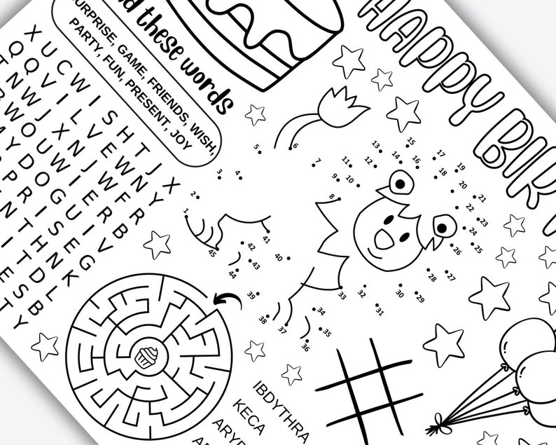 Printable Birthday Activity Placemat: Kids Coloring Mat (PDF) - Etsy