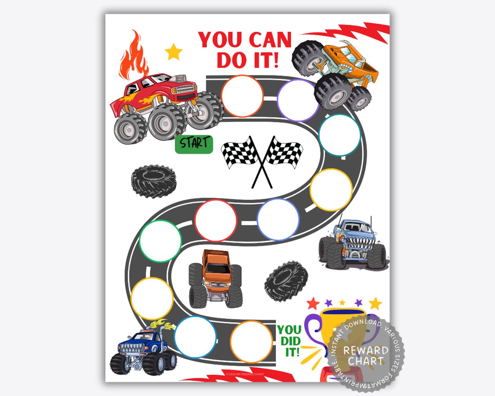 Printable Monster Truck Reward Chart, Behavior Chart Boy, Potty ...