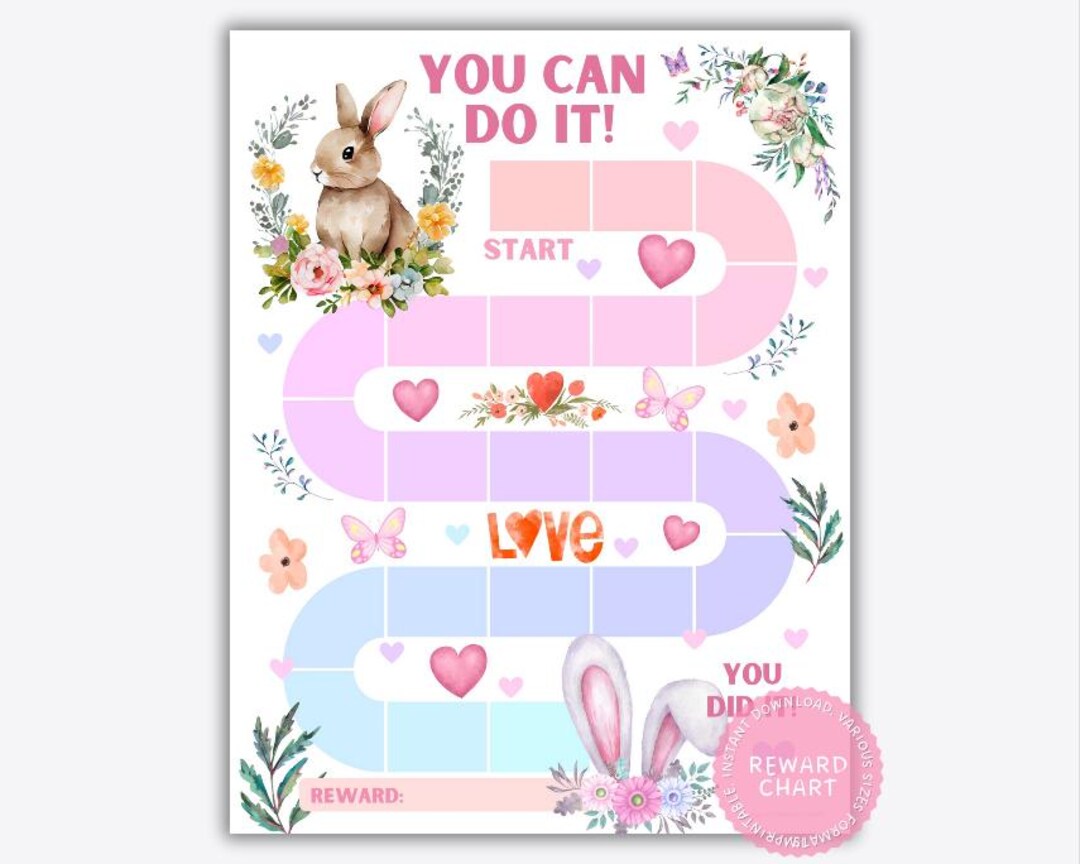 Printable Reward Chart for Kids, Bunny Rabbit Sticker Chart for Girls ...