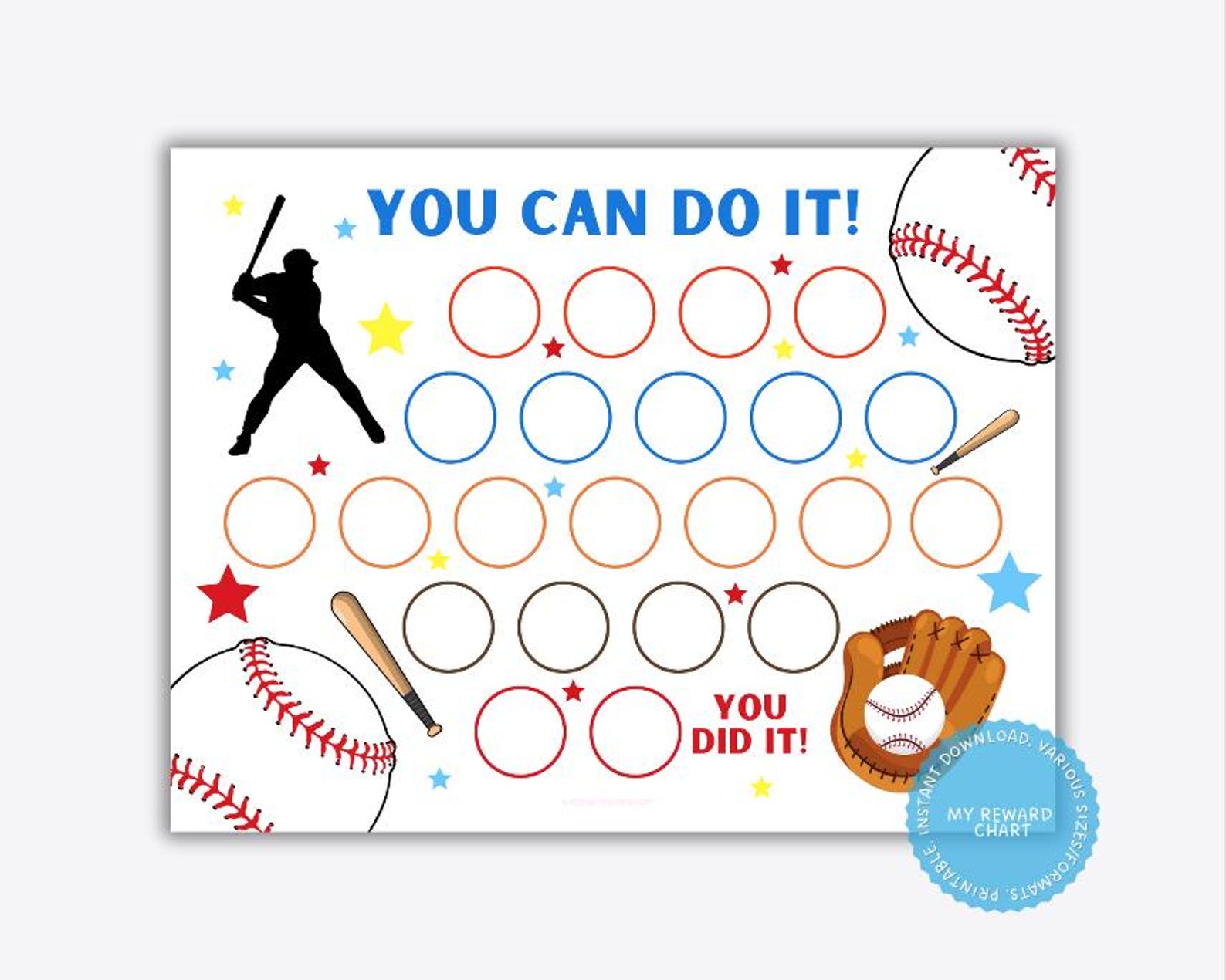 Baseball Reward Chart for Kids: Behavior & Potty Training (PDF, JPG ...