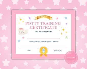 Potty Training Certificate, Toilet Training Diploma, Potty Training ...
