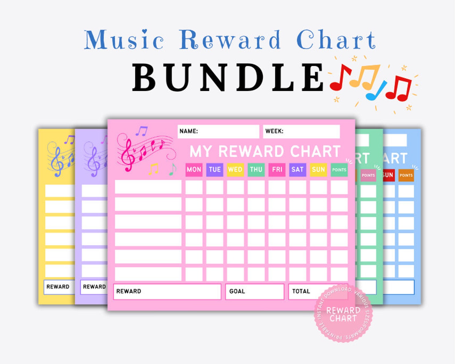 Printable Music Reward Charts, Music Practice Chart, Kids Reward Chart ...