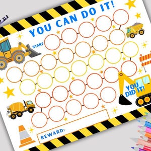 Printable Truck Reward Chart, Excavator Sticker Chart for Boys ...