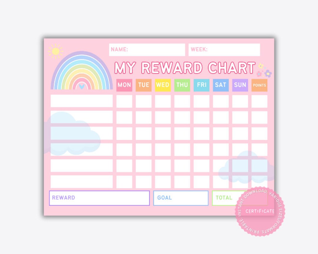 Rainbow Chore Chart Printable, Kids Reward Chart, Music Practice Chart ...