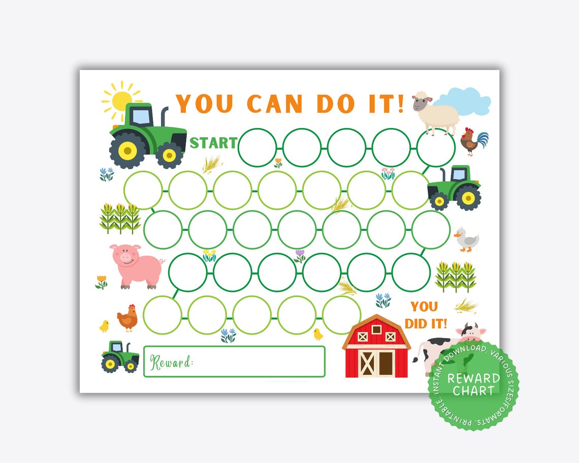 Reward Chart Printable, Tractor Reward Chart, Kids Behavior Chart ...