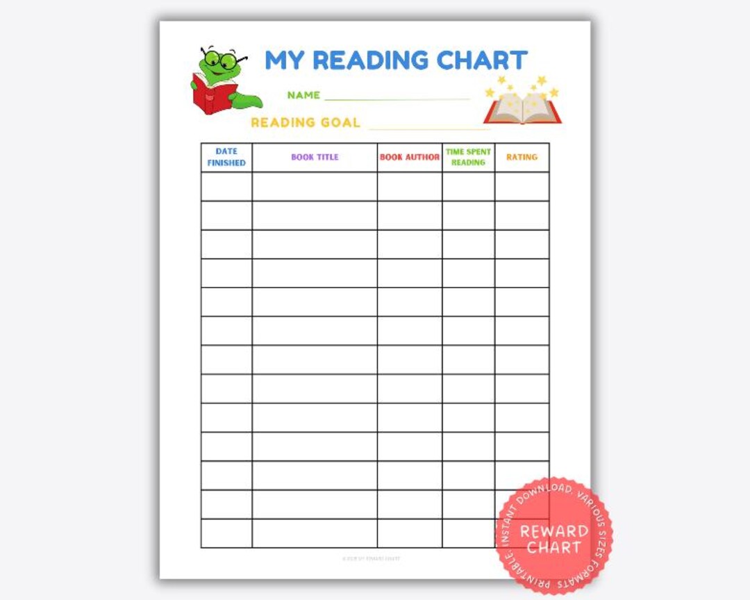 Kids Printable Reading Chart, Book Reading Log Printable, Kids Book ...