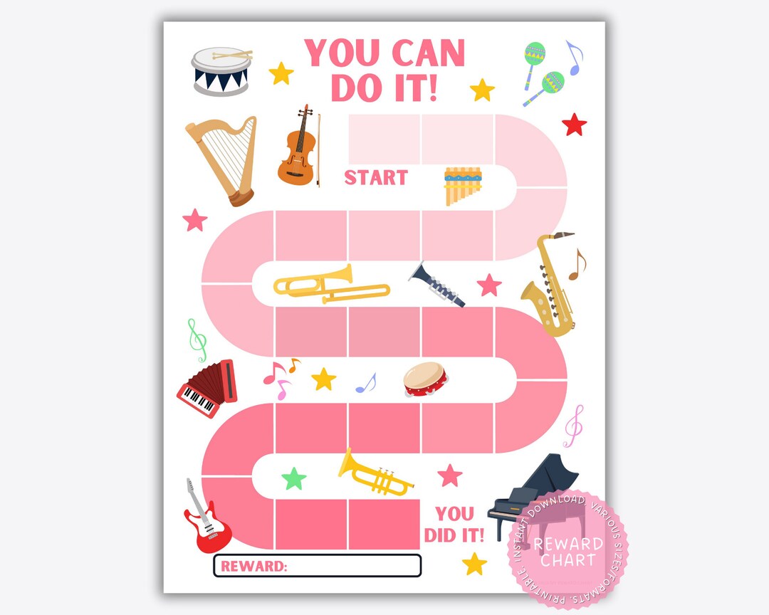 Printable Music Practice Chart, Kids Reward Chart, Instrument Reward ...