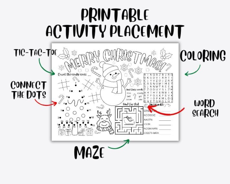 Kids Christmas Activity Placemat: Holiday Coloring Sheet (PDF) - Etsy