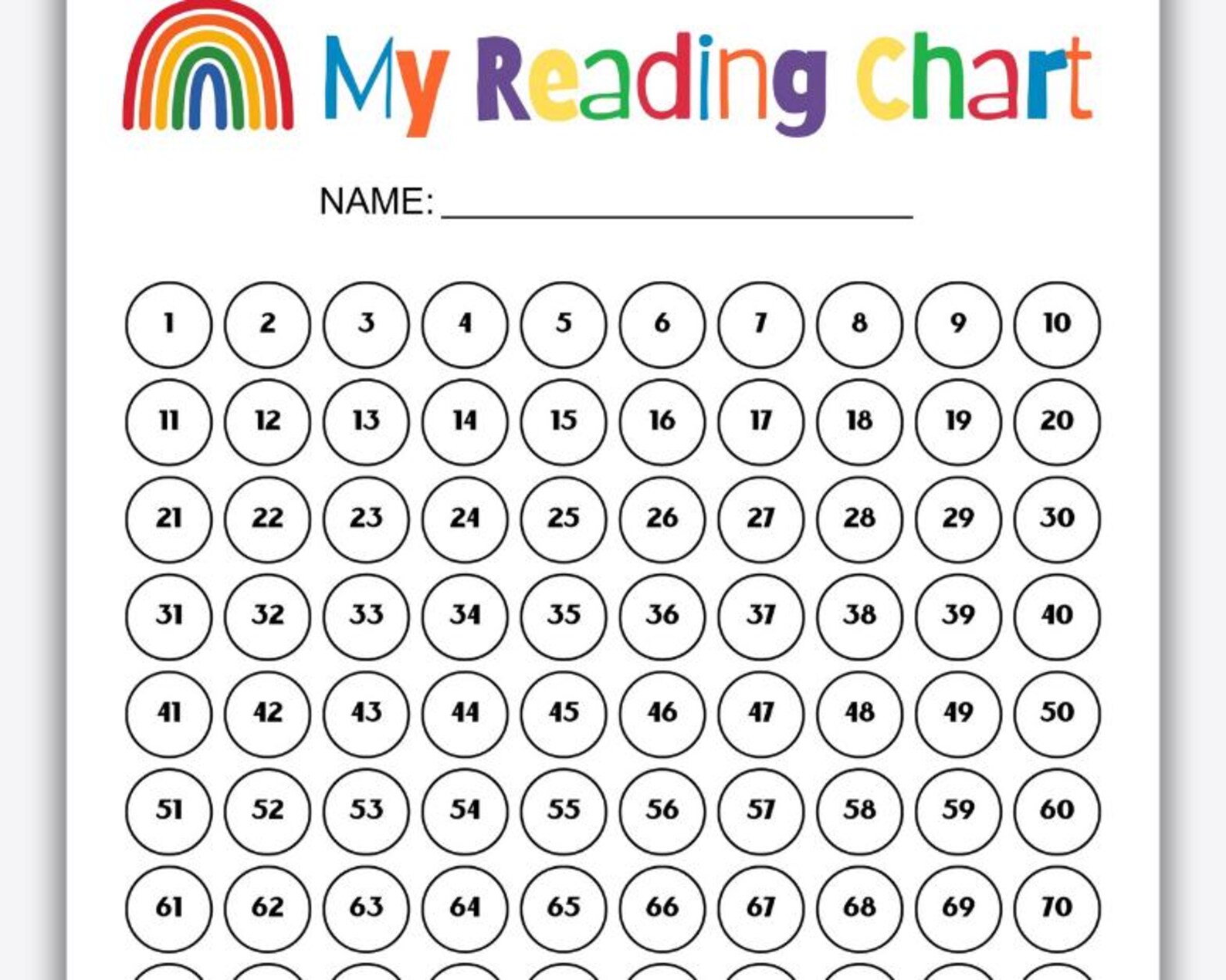 Kids Printable Reading Chart, Rainbow Reading Reward Chart, Kids Reward ...