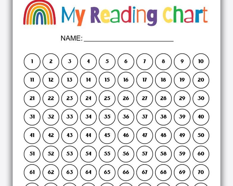 Kids Printable Reading Chart, Rainbow Reading Reward Chart, Kids Reward ...