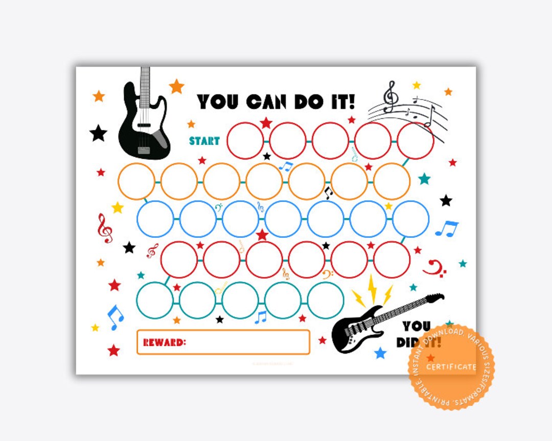 Electric Guitar Reward Chart Printable, Music Reward Chart, Music ...