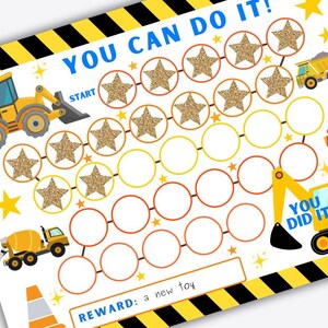 Construction Truck Reward Chart: Potty Training Sticker Chart (PNG, PDF ...