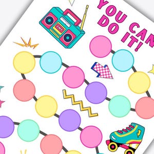 90s Retro Roller Skate Reward Chart Printable, Workout Habit Tracker ...