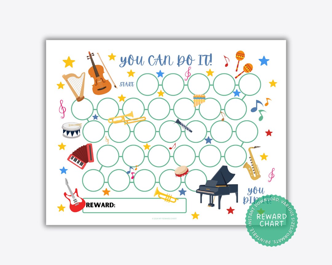 Printable Music Reward Chart, Music Practice, Violin Practice Chart ...