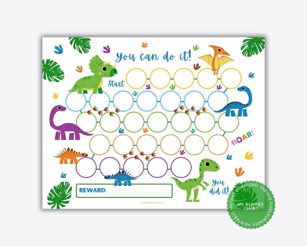 Dinosaur Potty Training Chart for Toddlers – Dino Sticker Reward Chart ...