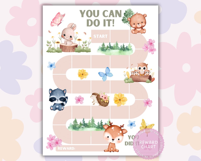 Spring Reward Chart, Kids Reward Chart Printable, Woodland Theme, Potty ...