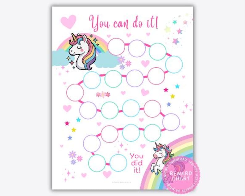 Unicorn Reward Chart Printable, Kids Behavior Sticker Chart, Instant ...