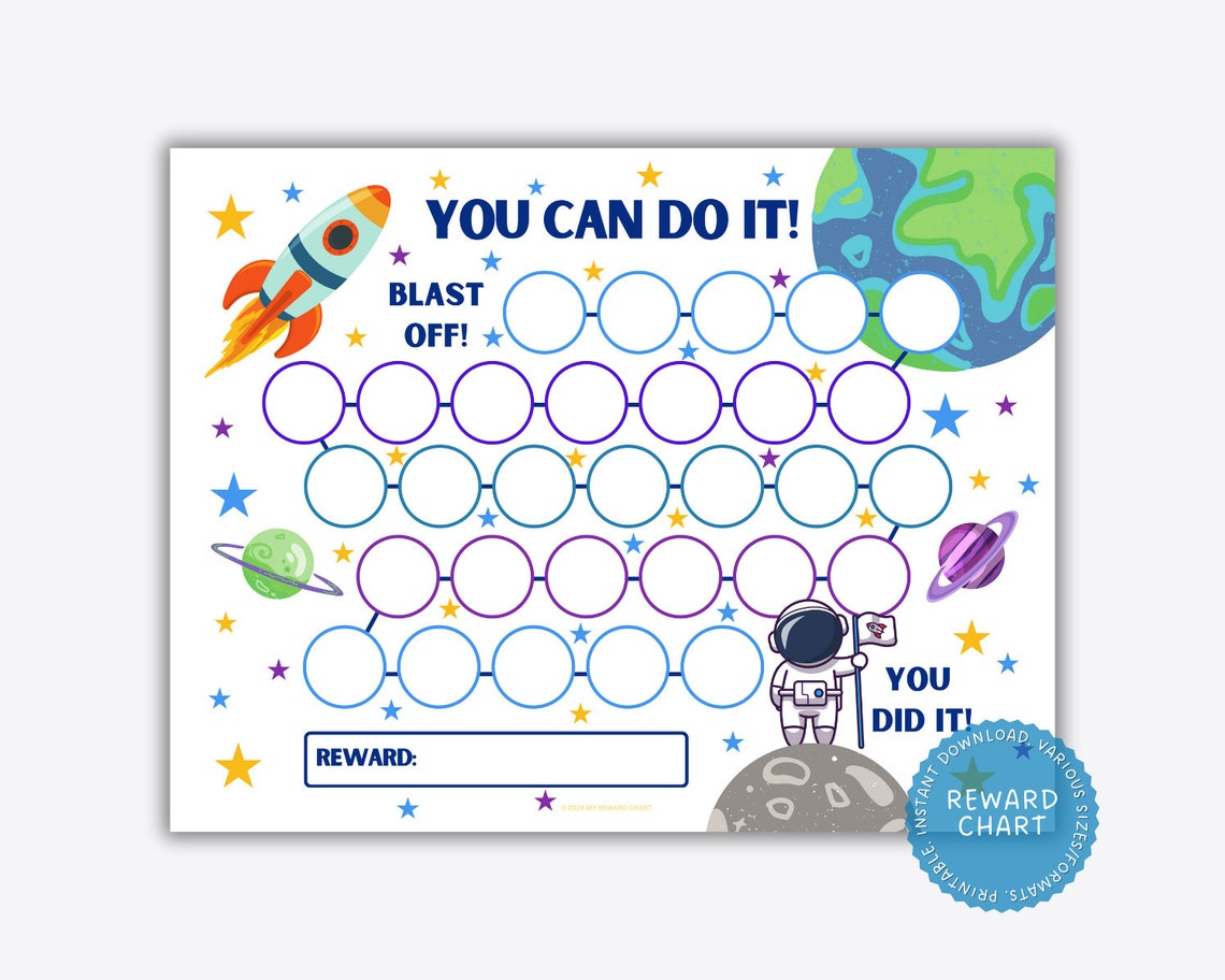 Printable Outer Space Reward Chart for Kids, Potty Training Chart for ...