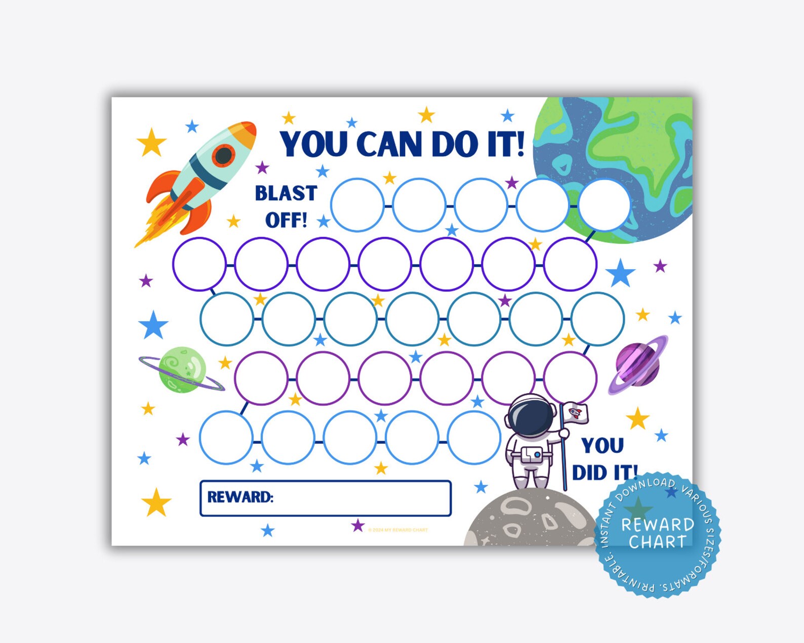 Printable Outer Space Reward Chart for Kids, Potty Training Chart for ...