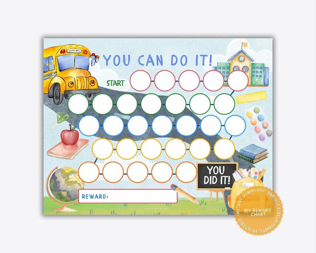 Printable School Reward Chart for Kids, Toddler Preschool, Classroom ...