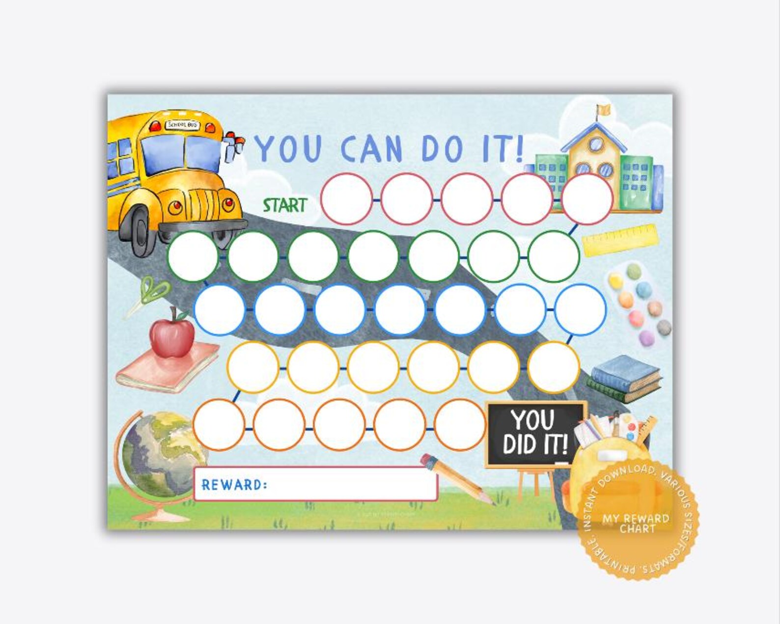 Printable School Reward Chart for Kids, Toddler Preschool, Classroom ...