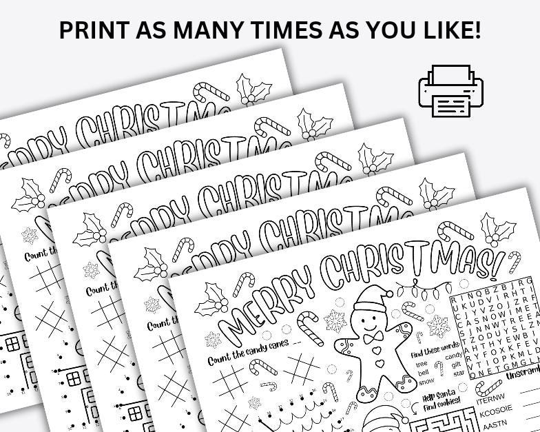 Kids Christmas Activity Placemat: Gingerbread Man Coloring (PDF) - Etsy