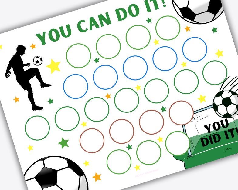 Soccer Reward Chart for Boys, Behavior Chart, Kids Sticker Chart, Goal ...
