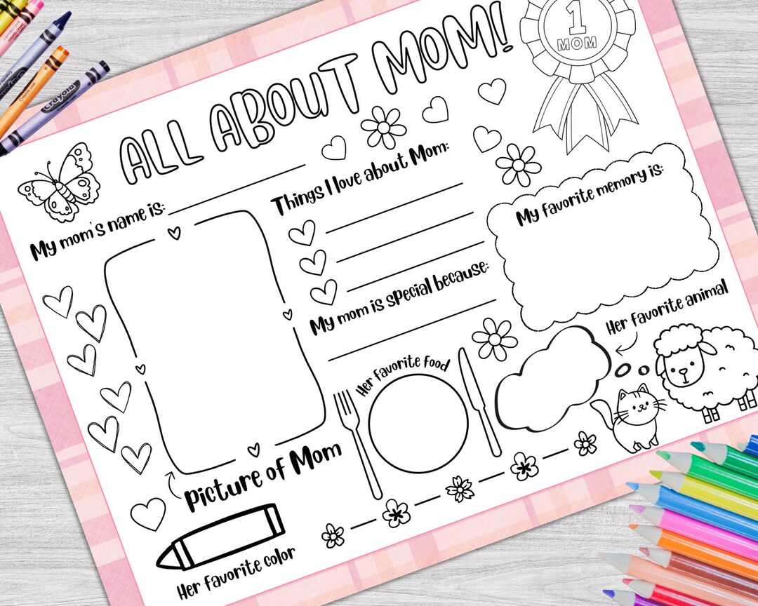 Mother's Day Printable Placemat, All About Mom, Gift for Mom, Activity ...
