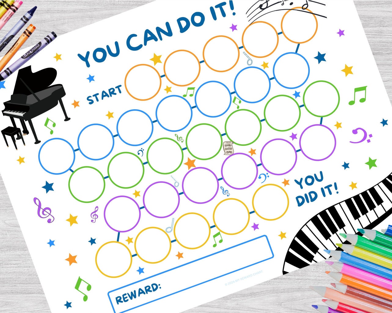 Printable Piano Reward Chart, Music Reward Chart, Piano Practice Chart ...