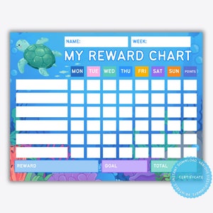 Ocean Chore Chart Printable, Girls Reward Chart, Sea Turtle Sticker ...