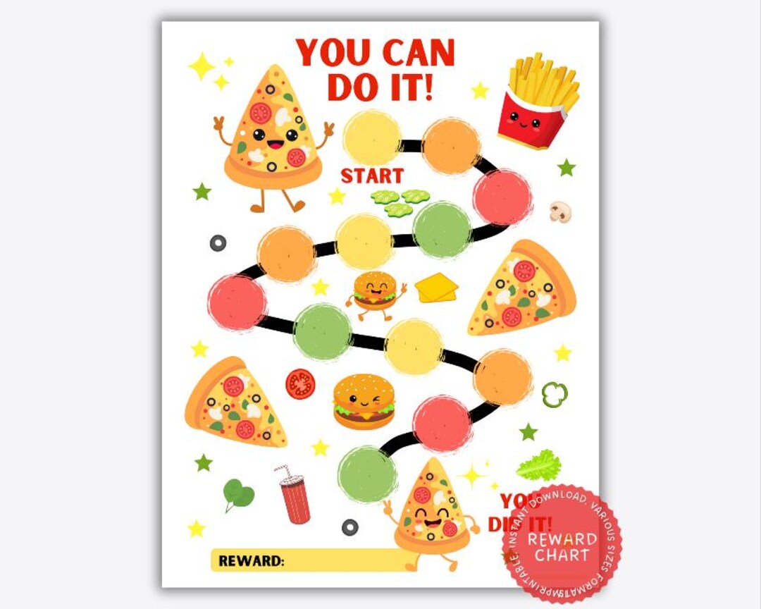 Printable Reward Chart, Pizza Reward Sticker Chart, Reward Chart Kids ...