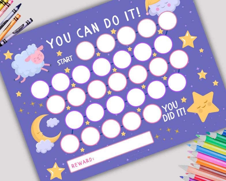 Printable Night Reward Chart, Sleep Sticker Chart, Bedtime Reward Chart ...