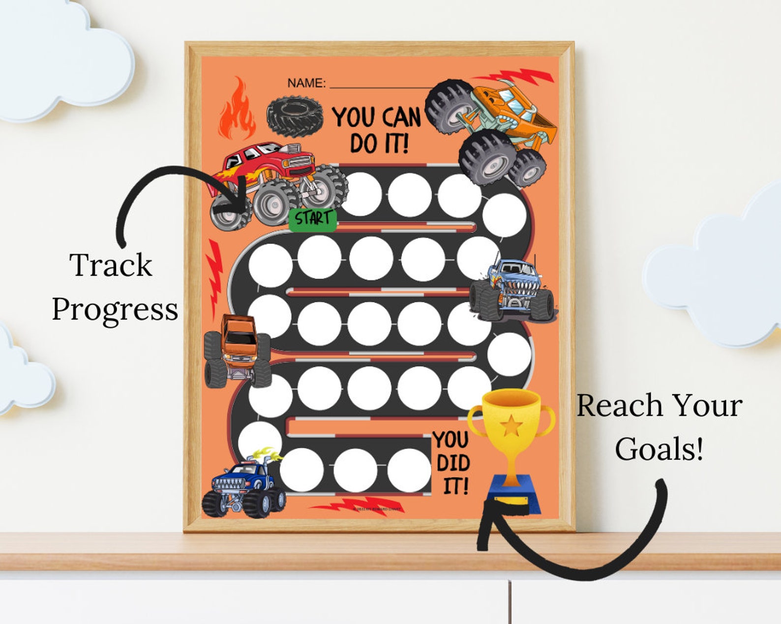 Printable Monster Truck Reward Chart, Big Cars Kids Behavior Chart ...