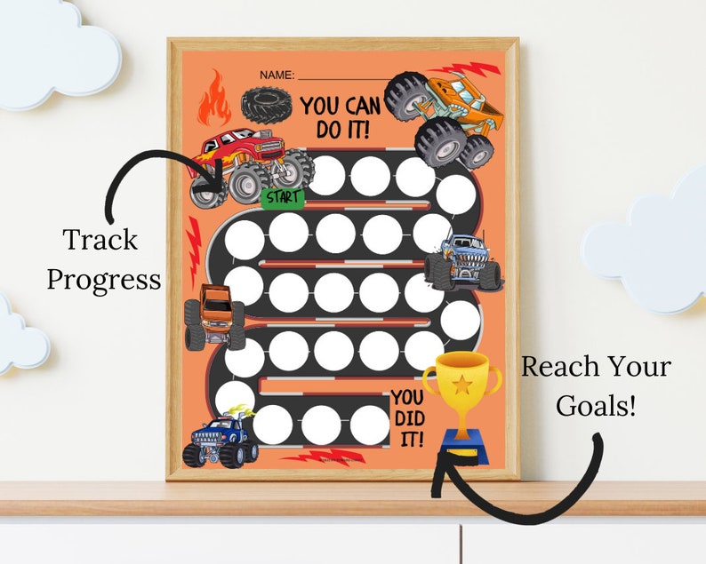 Printable Monster Truck Reward Chart, Big Cars Kids Behavior Chart ...